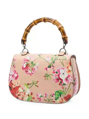 Gucci 2016-2026 Medium Calfskin Blooms Bamboo Top Handle Bag Satchel - Pink