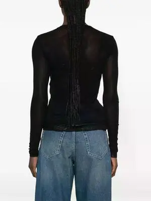 JEAN PAUL GAULTIER Sheer Flocked Logo Long Sleeve Top - Blue