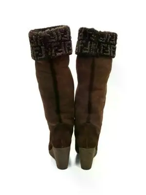 Fendi Shearling Cuff Wedge Knee-high Boots