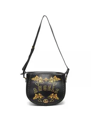 Gucci Leather Graphic Print Messenger Bag - Black