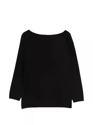 Alpha Studio Boat Neck Fine Knit Long Sleeve Sweater - Black