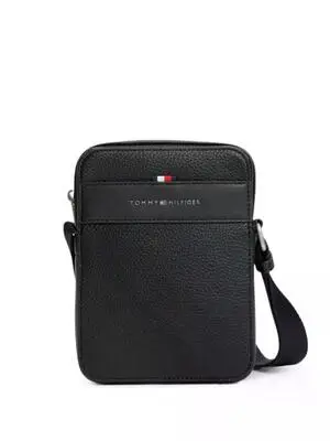 Tommy Hilfiger Grained-leather Logo-plaque Messenger Bag - Black