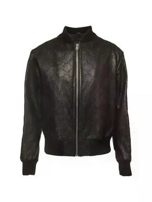 Gucci Gg Monogram Leather Bomber Jacket