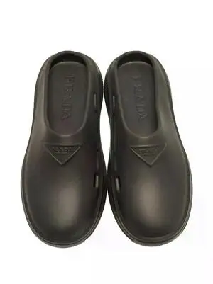 Prada Rubber Triangle Logo Slides - Black