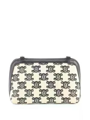 Celine Zip Around Chain Triomphe Canvas Clutch Bag - Blue