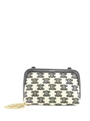 Celine Zip Around Chain Triomphe Canvas Clutch Bag
