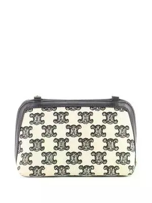 Celine Zip Around Chain Triomphe Canvas Clutch Bag