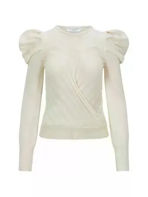 VIOLANTE NESSI Ribbed Puffed-sleeve Sweater - White