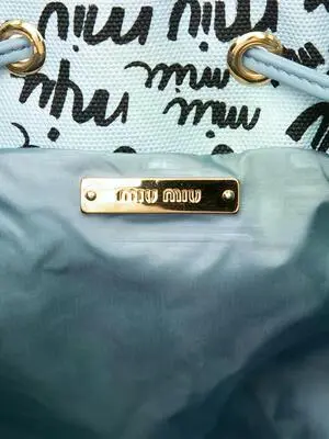 Miu Miu Printed Canvas Drawstring Pouch Bucket Bag
