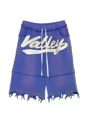 VALE FOREVER Embellished Frayed-edge Shorts - Blue