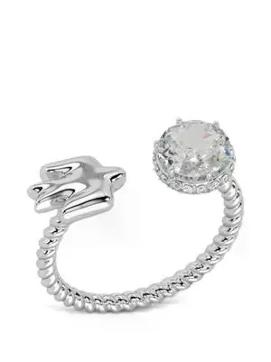 SOLO FOR DIAMONDS Diamond-embellished Open Ring With Bird Motif - Silver