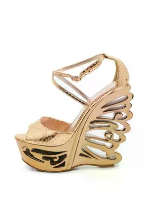 LE SILLA Snakeskin-embossed Butterfly-wedge Sandals - Gold