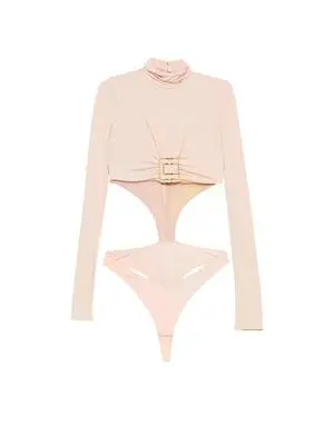 Elisabetta Franchi Long Sleeve Cut-out Bodysuit With Logo Plaque - Pink