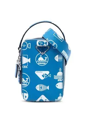 Prada 2013-2026 Saffiano Whale Brique Vertical Crossbody Satchel - Blue