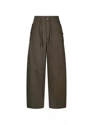 LESS Cotton Barrel-leg Pants - Brown