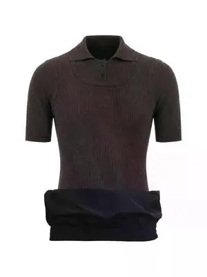 ALAINPAUL Ribbed-knit Short-sleeve Polo Shirt