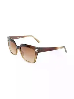 SWAROVSKI Crystal Embellished Geometric Frame Sunglasses - Brown