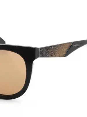 SWAROVSKI Round Frame Sunglasses With Crystal Embellishments - Black