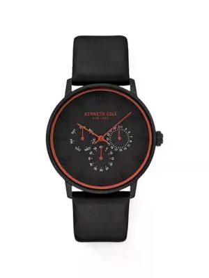 KENNETH COLE Multi-function Leather Strap 42mm Watch - Black