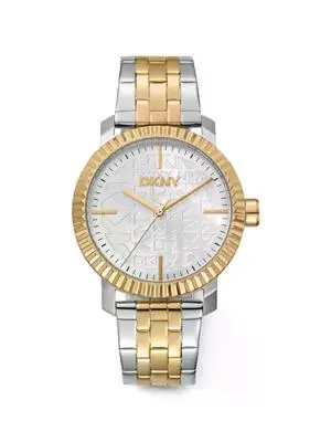 Dkny Fluted-bezel Logo-dial 36mm Watch - Silver