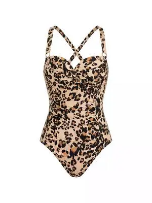 Dkny Leopard-print Ruched Swimsuit