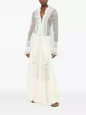 Alberta Ferretti Ruffled Lace-trim Blouse - White