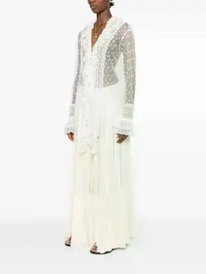 Alberta Ferretti Ruffled Lace-trimmed Blouse - White