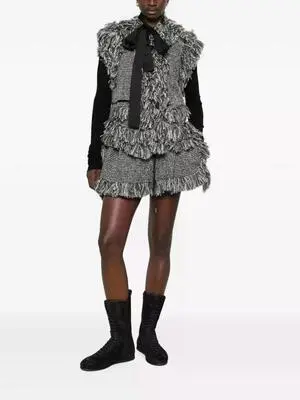 Sacai Fringed Tweed-effect Jacket
