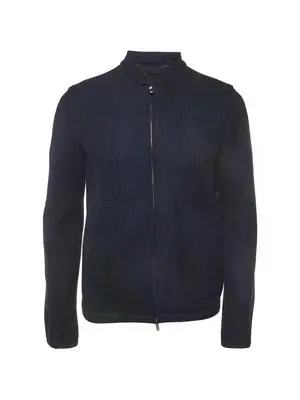 Emporio Armani Textured-knit Zip-up Jacket - Blue