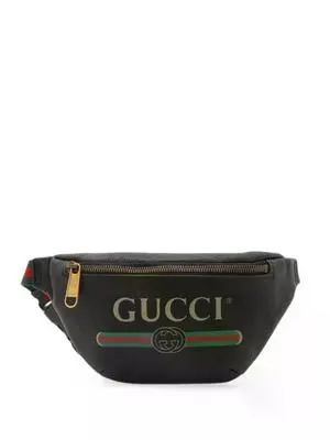 Gucci 2000-2015 Small Grained Calfskin Web Logo Belt Bag - Black