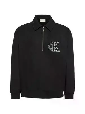 Calvin Klein Embroidered Half-zip Rib-knit Sweater