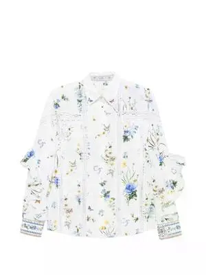 Camilla Floral Print Ruffled Shirt - White