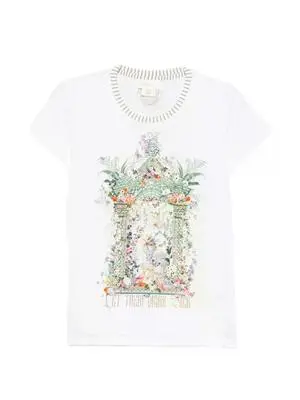 Camilla Graphic Print Organic Cotton T-shirt With Crystal Embellishment - White