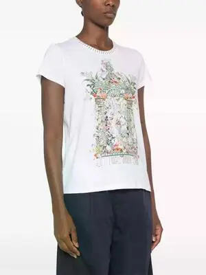 Camilla Graphic Print Organic Cotton T-shirt With Crystal Embellishment - White