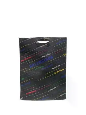 Balenciaga Calfskin Allover Logo Shopper Tote Bag - Black