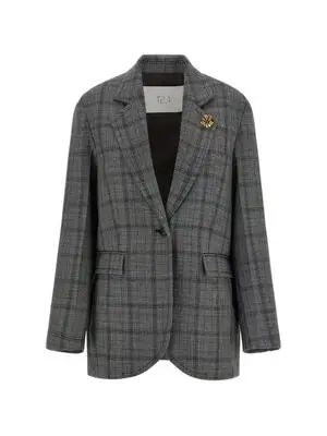 TELA Prince Of Wales Brooch-detail Blazer - Grey