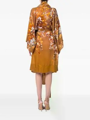 M.MARQUISE Floral Print Silk Midi Dress
