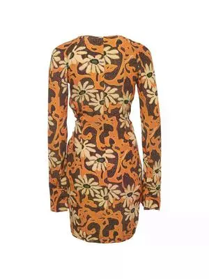 Nanushka Ira Floral-print Cut-out Mini Dress - Orange