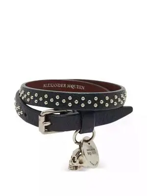 Alexander McQueen Leather Studded Skull Charm Double-wrap Bracelet - Black