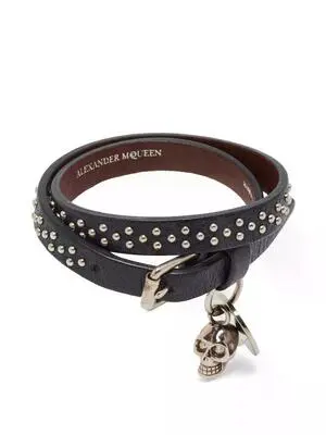 Alexander McQueen Leather Studded Skull Charm Double-wrap Bracelet