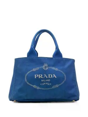 Prada Canapa Logo Tote Satchel - Blue