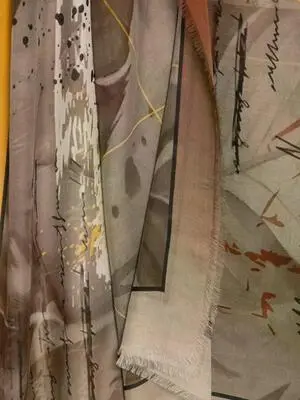 D'ANIELLO Abstract-print Frayed-edge Scarf - Neutrals