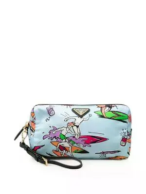 Prada Printed Nylon Cosmetic Pouch With Wrist Strap