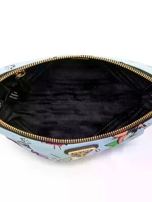 Prada Printed Nylon Cosmetic Pouch With Wrist Strap