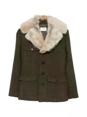 Saint Laurent Faux-fur Collar Textured Jacket