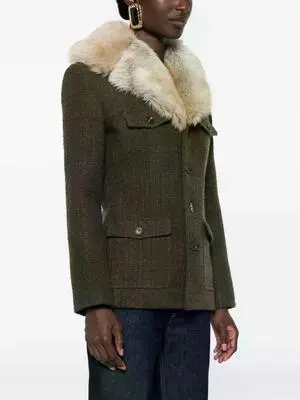 Saint Laurent Faux-fur Collar Textured Jacket