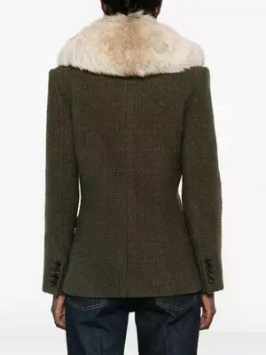 Saint Laurent Faux-fur Collar Textured Jacket