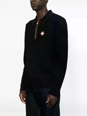 Casablanca Waffle Knit Zip-up Sweater - Black