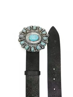 Roberto Cavalli 2000s Turquoise-embellished Belt - Black