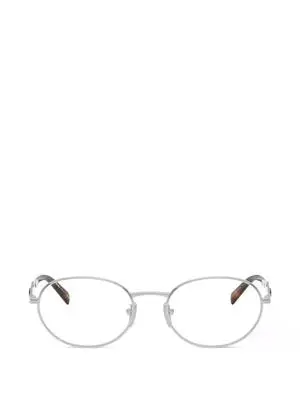 Prada Logo-plaque Oval-frame Glasses - Silver
